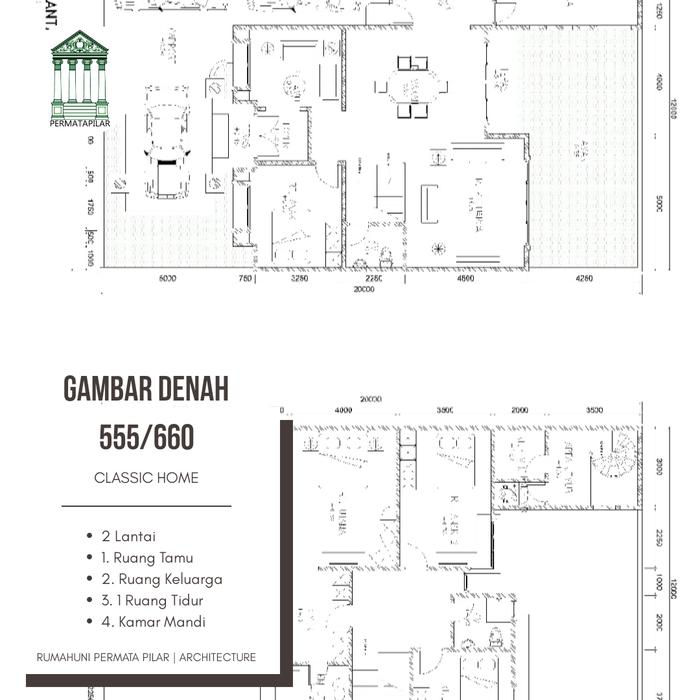 Jual Desain Denah Type 555/660, Rumah American Classic Modern 2 Lantai ...
