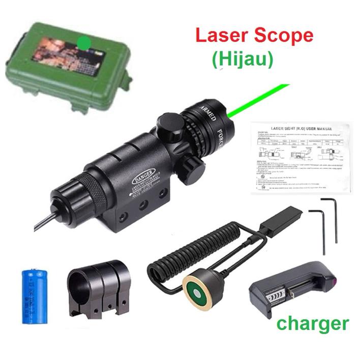 Jual Laser Senapan Scope Nyala Hijau Merah Siang Malam Fullset Laser ...