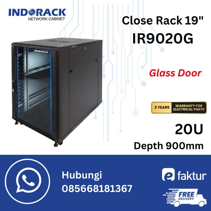 Jual INDORACK IR9020G Standing Close Rack 20U Depth 900mm Glass Door ...