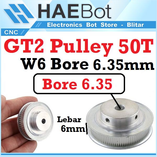 Promo [HAEBOT] GT2 Pulley Timing CNC 50T W6 Bore 6.35mm Puley 3D MXL ...