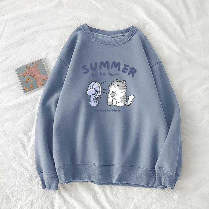 Promo Summer Cat Sweater Wanita Cute M - XXL Switer Crewneck Motif ...