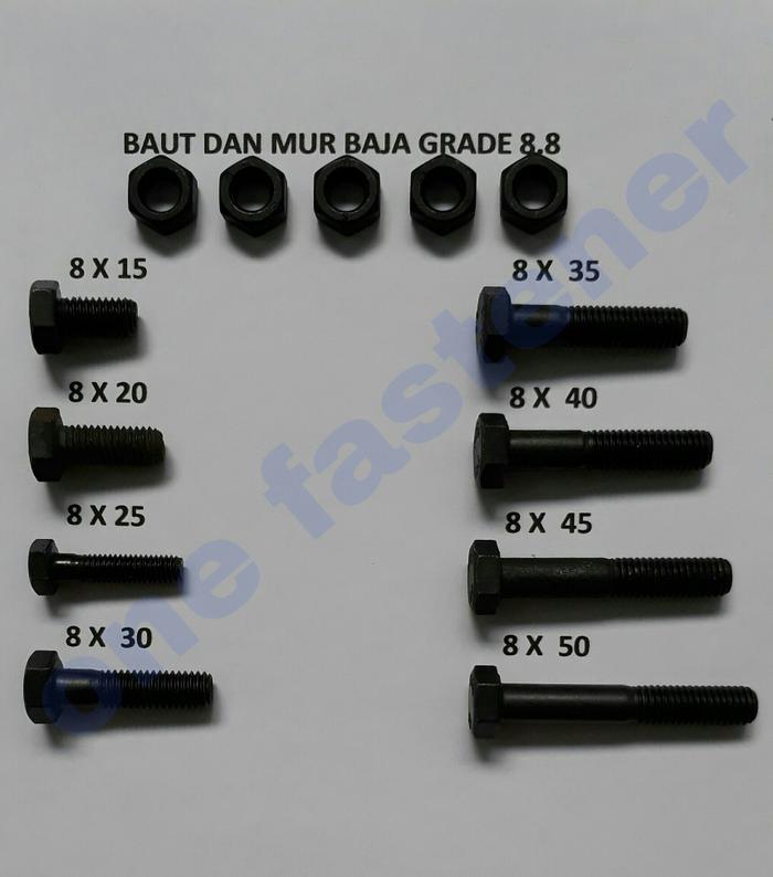 Jual baut baja 8 mm x 40 mm plus mur grade 8.8 K13 - Jakarta Utara ...