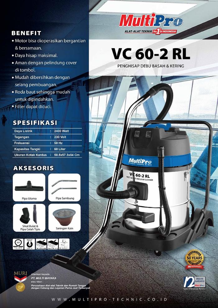 Jual VACUUM CLEANER MULTIPRO VC 60-2 RL MESIN SEDOT DEBU BASAH KERING 60 L - Jakarta Barat ...