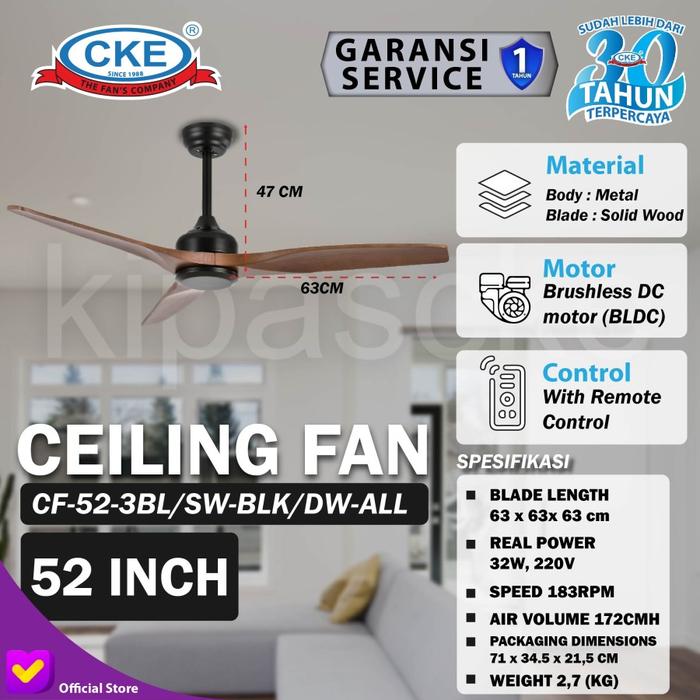 Jual Kipas Angin Plafon Gantung Hias CKE 52" Kayu Ceiling Fan Dark Wood ...