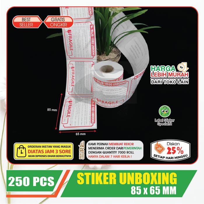 Jual Label Sticker FRAGILE Wajib Video Unboxing Stiker 85X65 - 250 PCS ...