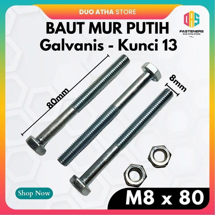 Jual M8x80 Baut Mur M8 X 80 BMP Galvanis Putih - Kab. Tangerang - Duo ...