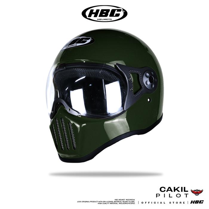 Jual Helm HBC Cakil Pilot SOLID Helm Retro Full Face SNI - ARMY GLOSSY ...
