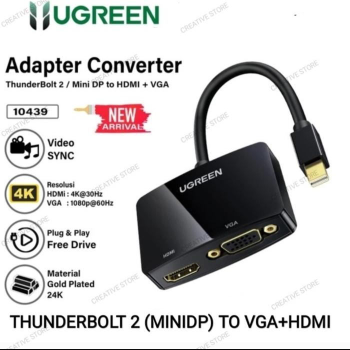 Jual Ugreen Mini DP to HDMI 4K- Ugreen Thunderbolt Mini Display Port 2K/4K - 10439-HDMI+VGA ...
