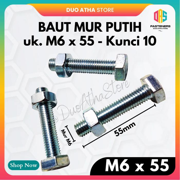 Jual M6x55 Baut Mur M6 X 55 BMP Galvanis Putih - Kab. Tangerang - Duo Atha Store | Tokopedia