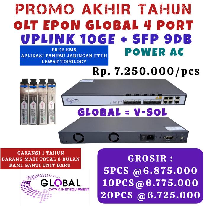 Jual OLT EPON 4 PORT GLOBAL E-04,10 GE + POWER AC + DC , SFP 9DB - Kab ...
