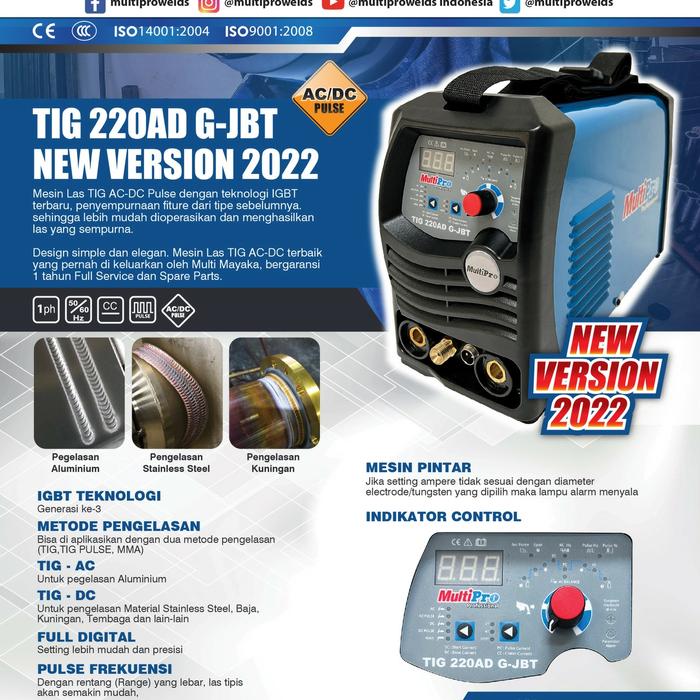 Jual Mesin Las Alumunium Argon AC DC TIG 220 GJBT PULSE Stainles ...