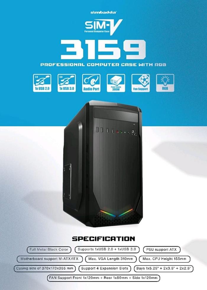Jual CASING SIMBADDA SIM V CASE PC SIMBADA SIM-V 3141 usb3.0 TANPA PSU ...