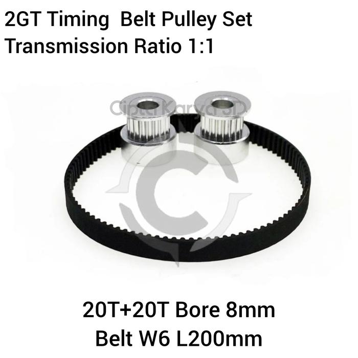 Promo 2GT Timing Belt Pulley Set Ratio 1:1 20Teeth Tensioning Wheel ...