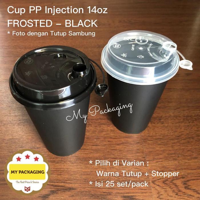 Jual Gelas Cup PP Injection Black 14oz 400ML Buram (Harga per 25set ...