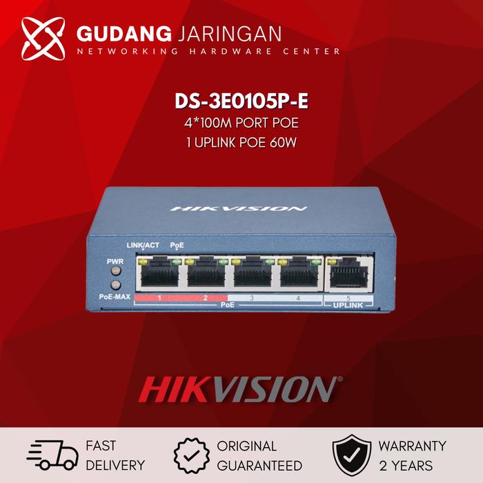 Jual HIKVISION DS-3E0105P-E 4*100M PORTS 1UPLINK UNMANAGE 60W POE SWITCH - Jakarta Pusat ...