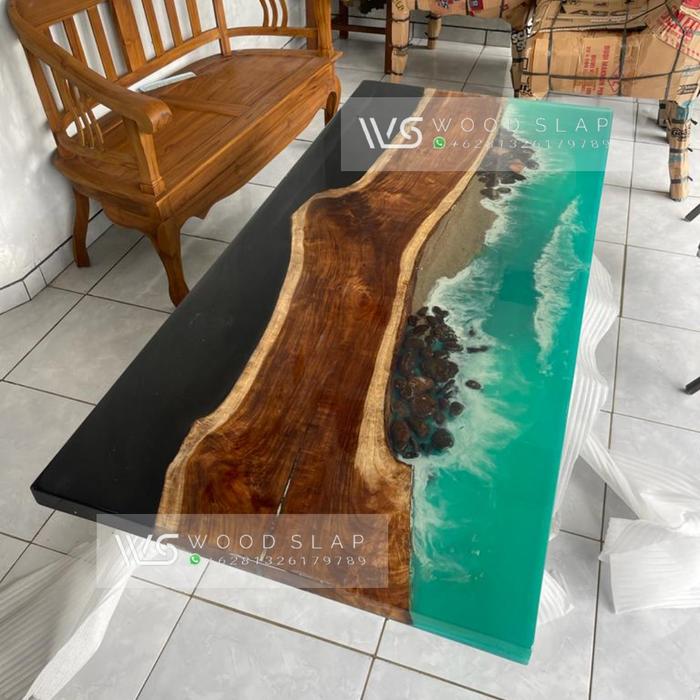 Jual READY STOCK Meja Resin Pantai Laut Kayu Jati Epoxy Meja Makan ...