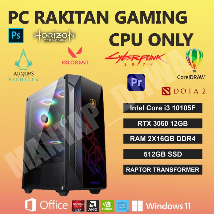 Jual PC Gaming Rakitan Core i3 10105F | RTX 3060 12GB | 512GB SSD|RAM ...
