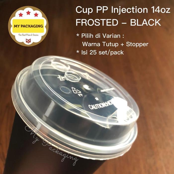 Jual Gelas Cup PP Injection Black 14oz 400ML Buram (Harga per 25set ...