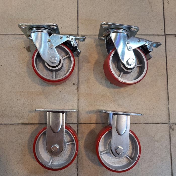 Jual Roda Troli Pu Merah Heavy Duty 5 Inch 1Set ( 2Rem 2Mati ...