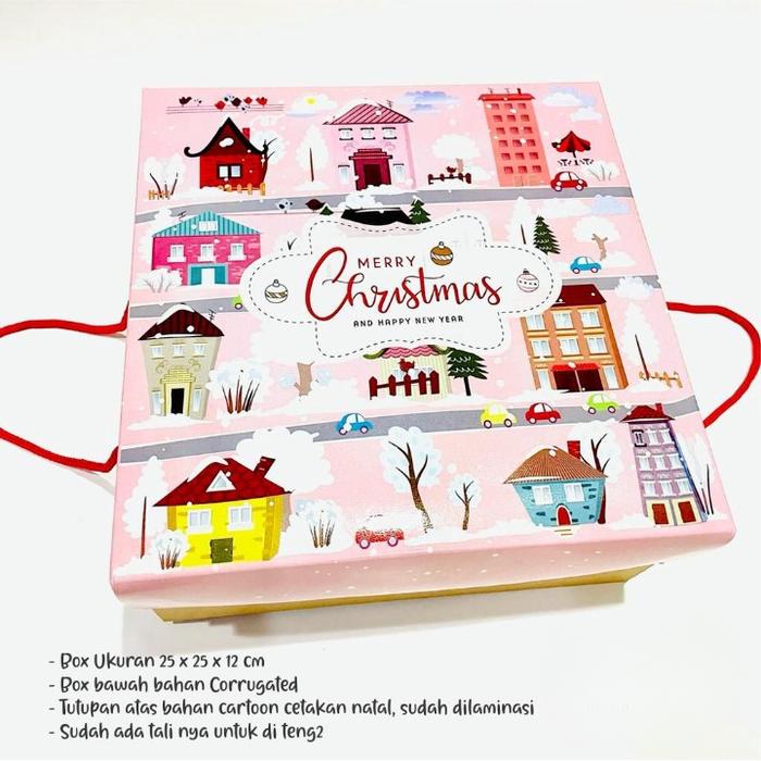 Jual Box kue kardus cake ukuran 25 x 25 x 12 cm tema nata warna pink ...