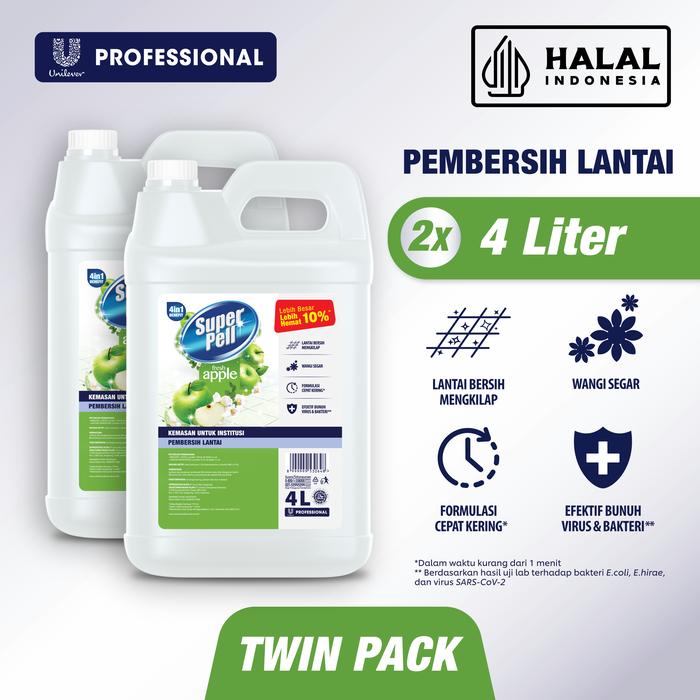 Promo Superpell Professional Pembersih Lantai Apel Jerigen 4L Twinpack ...