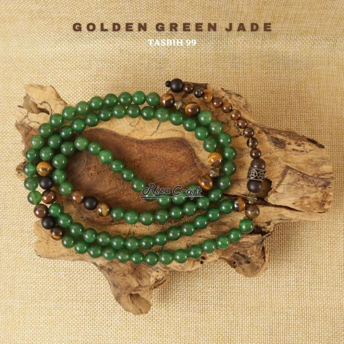 Promo GOLDEN GREEN JADE Tasbih Batu Alam Giok Hijau ASLI 99 Butir ...