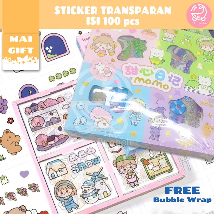 Promo Mai Gift Box Set Sticker Transparan Gambar Kartun Momo Korea 100 ...