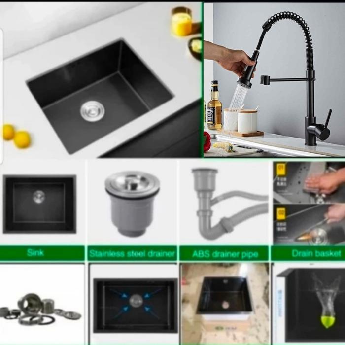 Jual KITCHEN SINK 6045 BLACK UNDERMOUNT JKM LENGKAP KRAN / BCP MODEL ...