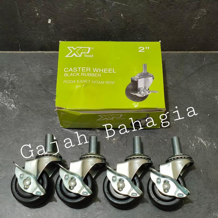 Jual Roda Caster lemari Screw karet hitam 2 inch Rem Baut Drat Set 4 ...