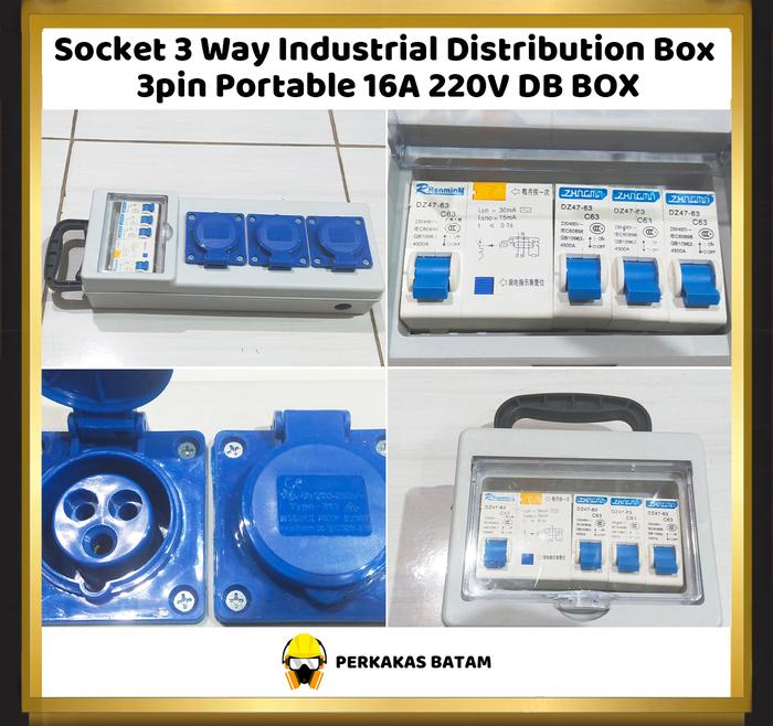 Jual Socket 3 Way Industrial Distribution Box 3pin Portable 16A 220V DB ...