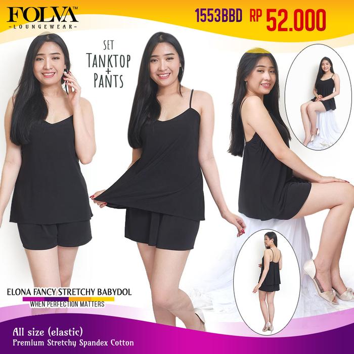 Jual FOLVA baju tidur tanktop set celana spandex 1553BBD hitam all size - Kota Surabaya ...