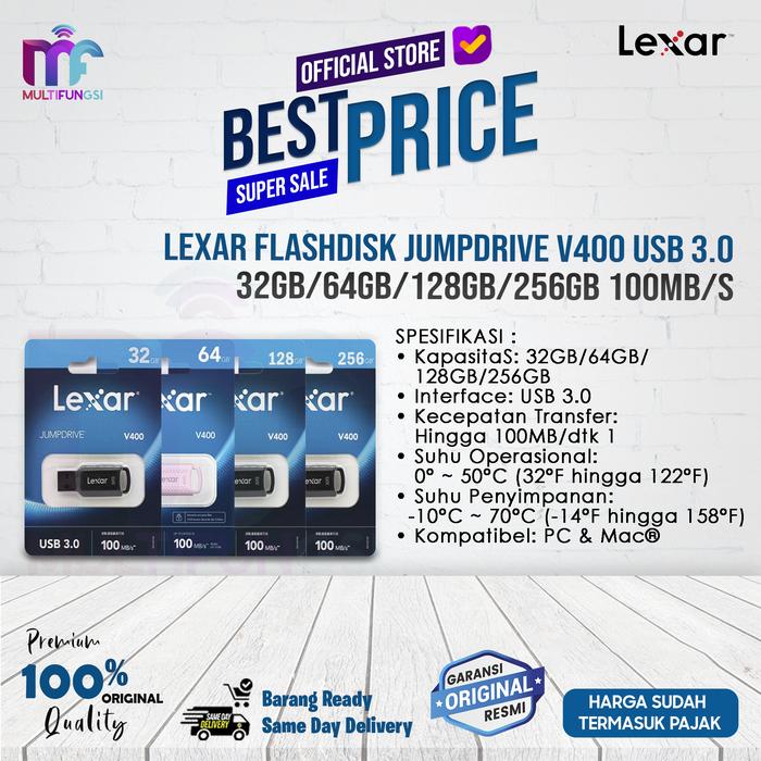 Jual Lexar Flashdisk JumpDrive V400 USB 3.0 32Gb/64Gb/128Gb/256Gb 100Mb/s - 128GB BLACK ...
