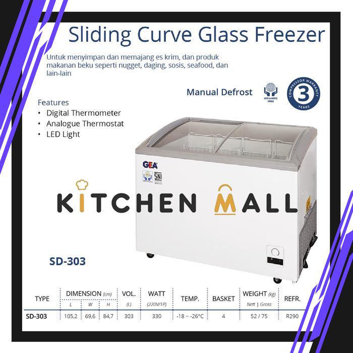 Jual GEA SD-303 sliding curve glass freezer - freezer box kaca cembung ...