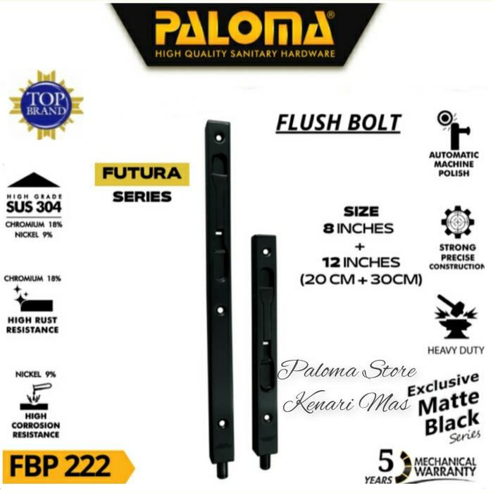 Jual PALOMA FBP 222 GRENDEL SLOT TANAM FLUSH BOLT FUTURA 8"+12" MATTE ...