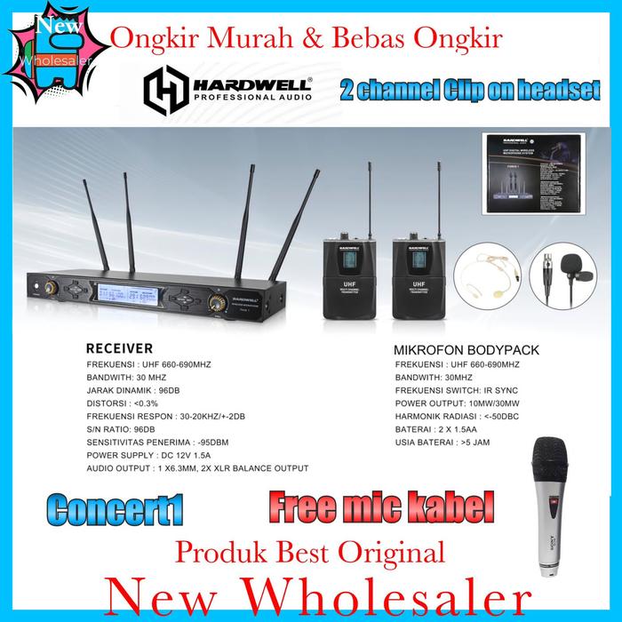 Jual Mic wireless Hardwell Concert 1 clip on Headset 2 channel Original ...
