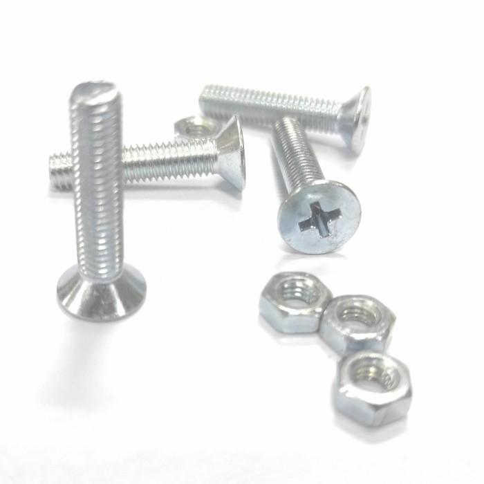 Jual Baut Obeng JF 5x15 Machine Screw m5x15 Baut + Mur Flat Head ...