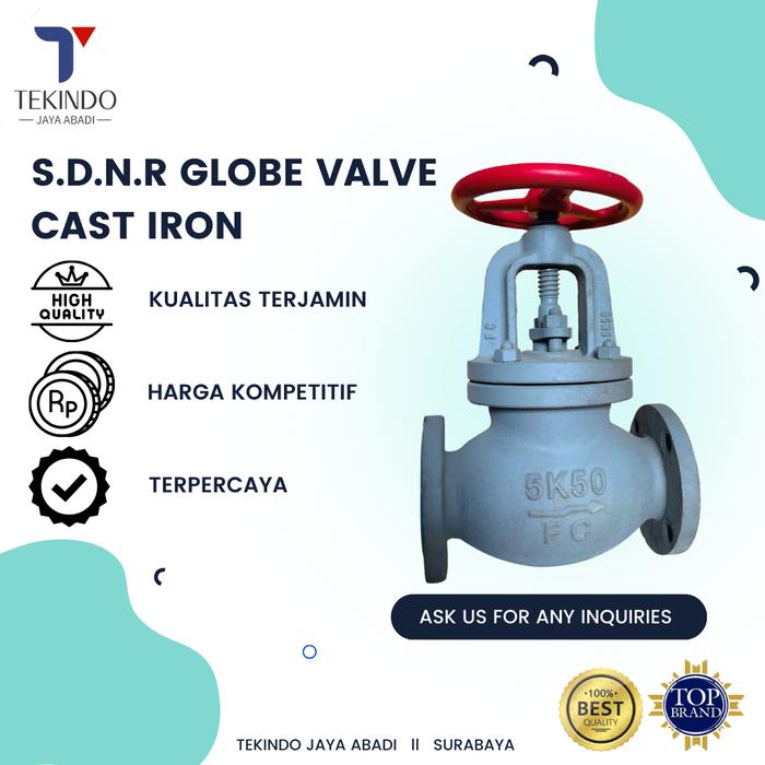 Jual SDNR Globe Valve Cast Iron Type JIS 5K 10K DN 50A 65A 80A 100A ...