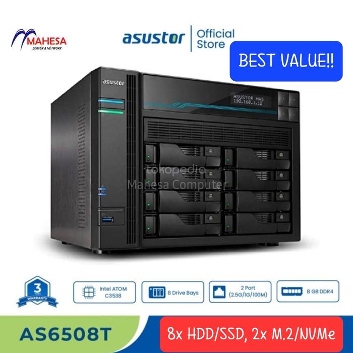 Jual ASUSTOR AS6508T 8-Bay NAS Storage 8GB 10GbE LAN 2x M.2/NVMe 8 HDD ...