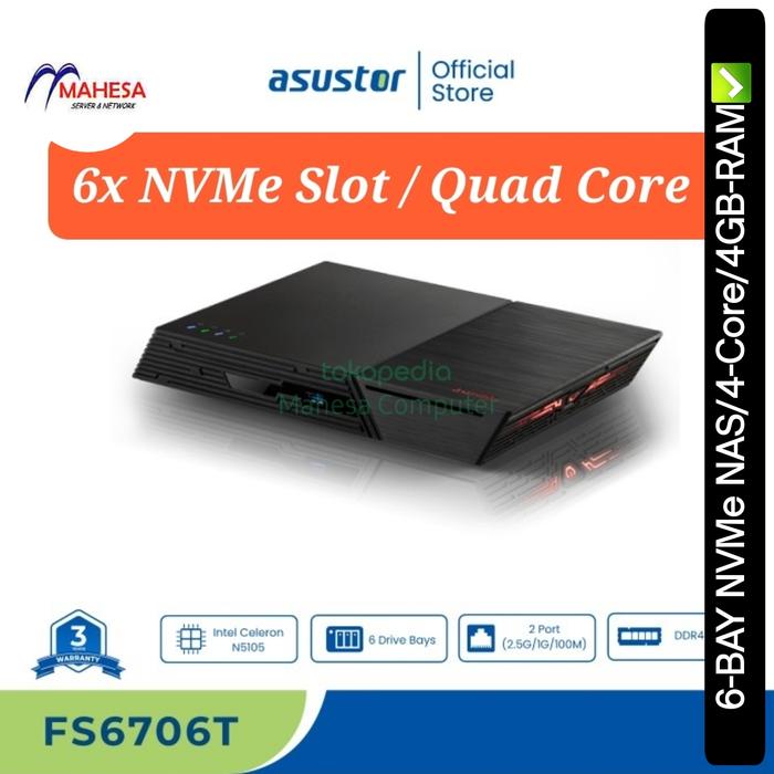 Jual ASUSTOR FS6706T 6-Bay NAS Storage 6x NVMe Drive M.2 6706T QuadCore ...