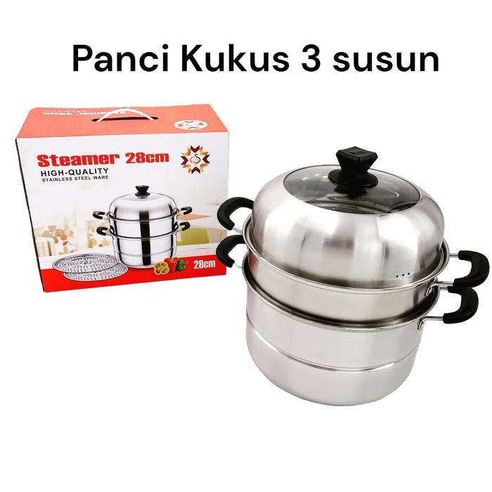 Jual Panci Steamer Pot 3 Tier/ Panci Kukusan Dandang 3 Tingkat/ Premium Di Seller Rosaria ...