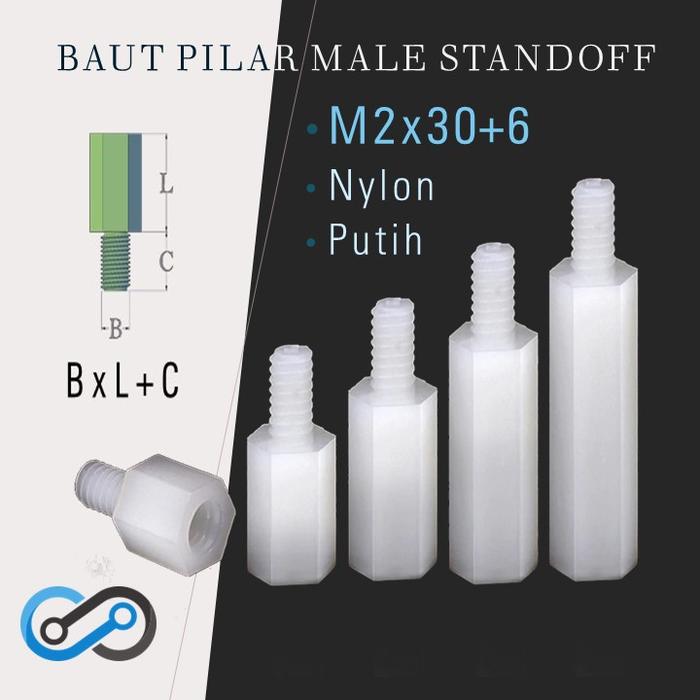 Jual Pilar M2x30+6 mm Nylon Putih Spacer PCB M3 Standoff M2 30 + 6 mm Nilon - Jakarta Utara ...
