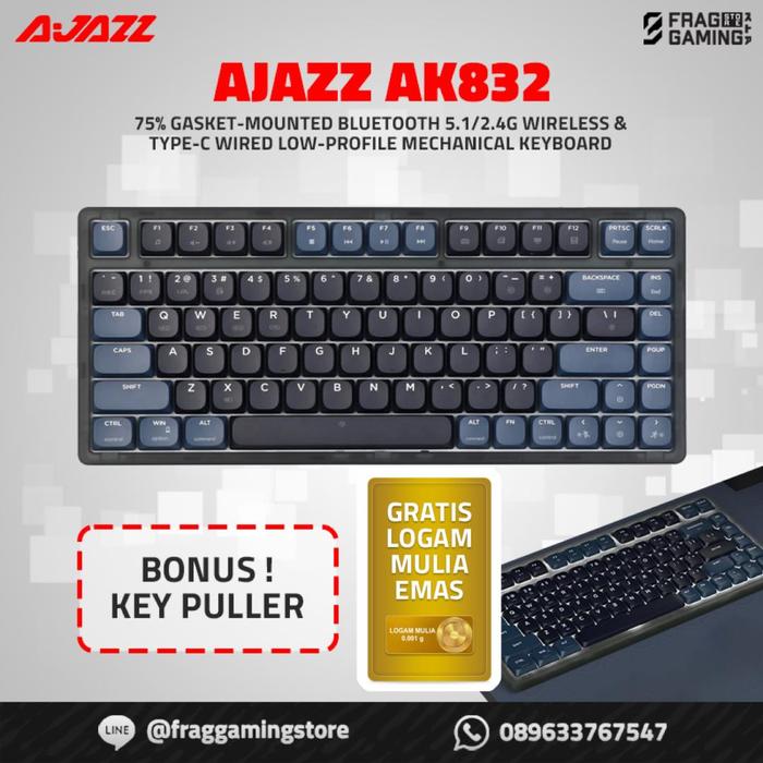 Jual Ajazz Ak832 Low Profile Wireless Mechanical Gaming Keyboard A-jazz ...