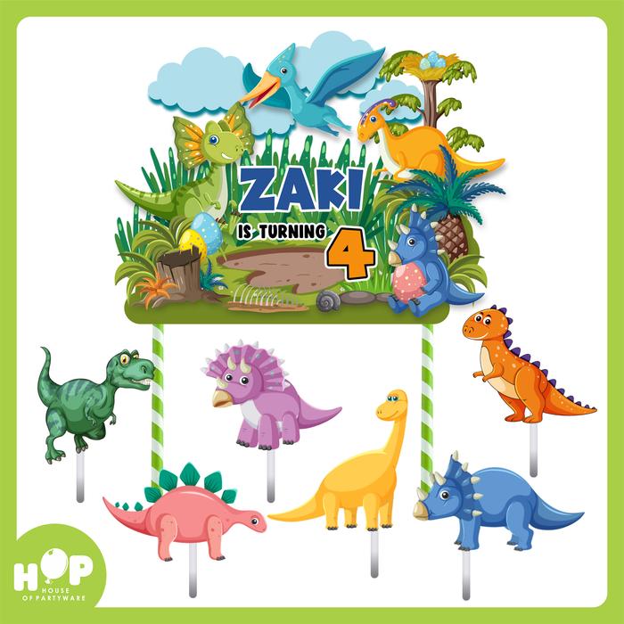 Jual Topper Cake DINOSAUR + Custom Nama Hiasan Ulang Tahun HBD ...