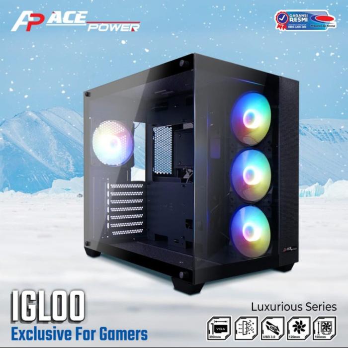 Jual Ace Power Casing Chassis Case IGLOO Tempered Glass 4 fan usb 3.0 ...
