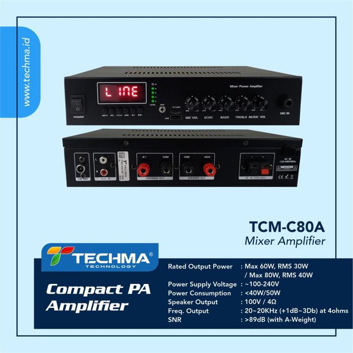 Promo Techma Mixer Power Amplifier 80Watt USB,SD,BT,Aux,Tuner - Kota ...