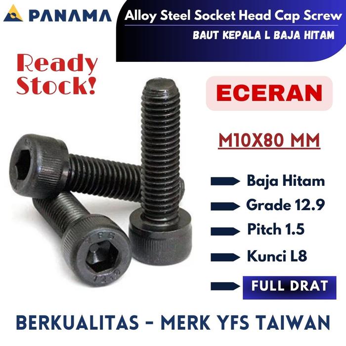 Jual Baut L M10x80 Baut L Baja Hitam 12.9 M10 x 80 mm Full Drat YFS Taiwan - Jakarta Pusat ...
