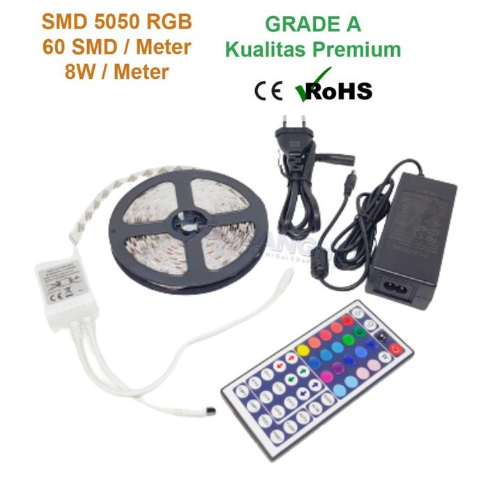 Jual Lampu LED Strip RGB 5050 IP45 220V 12V 5M 40W IR Remote Module ...