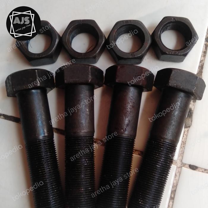 Jual baut mur baja 8.8 FT hitam M16 x 60mm kunci 24 / hex bolt nut murah - half drat - Jakarta ...