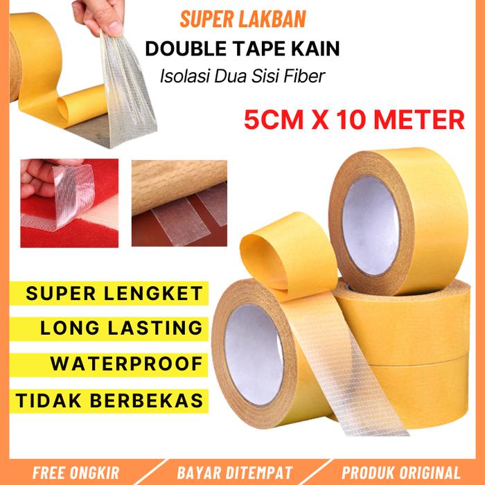 Promo Double Tape Kain Dua Sisi Bening 5CM Dabel Tip Kuning Kuat Tanpa ...