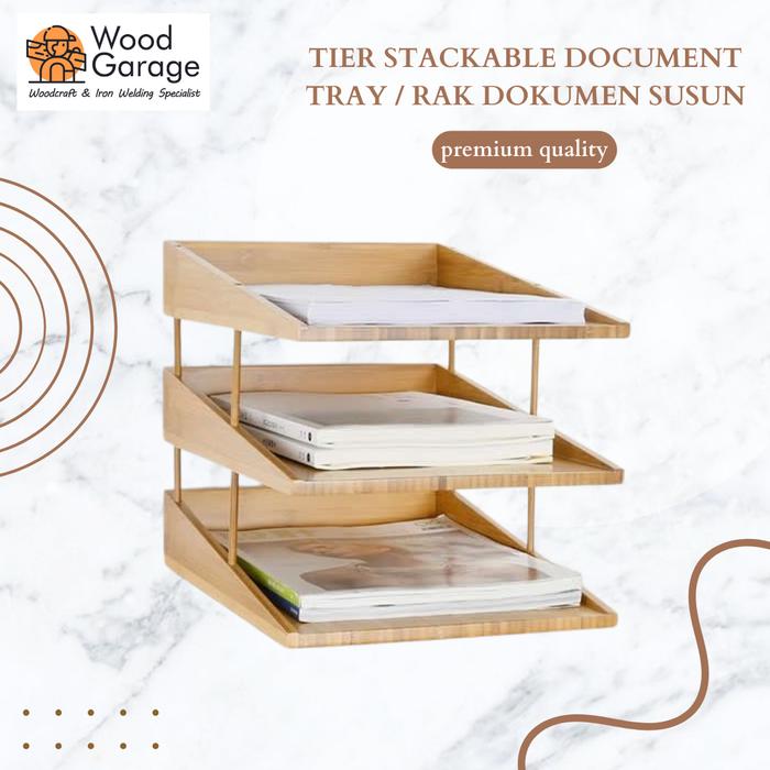 Jual Wooden tier stackable letter tray / rak dokumen susun serbaguna ...